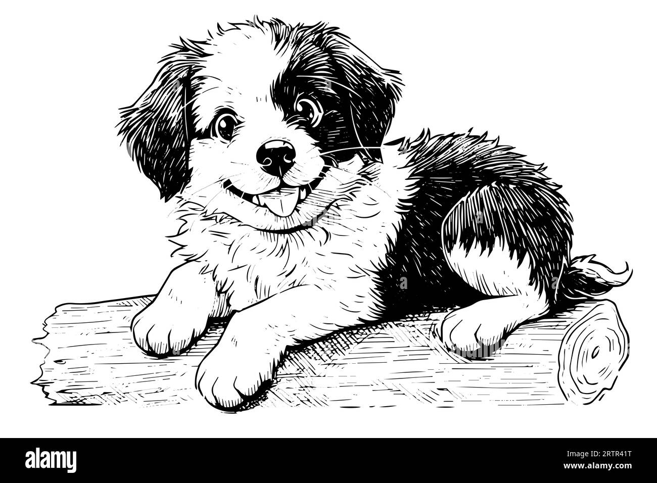 Cute puppy hand drawn ink sketch. Dog in engraving style vector ...