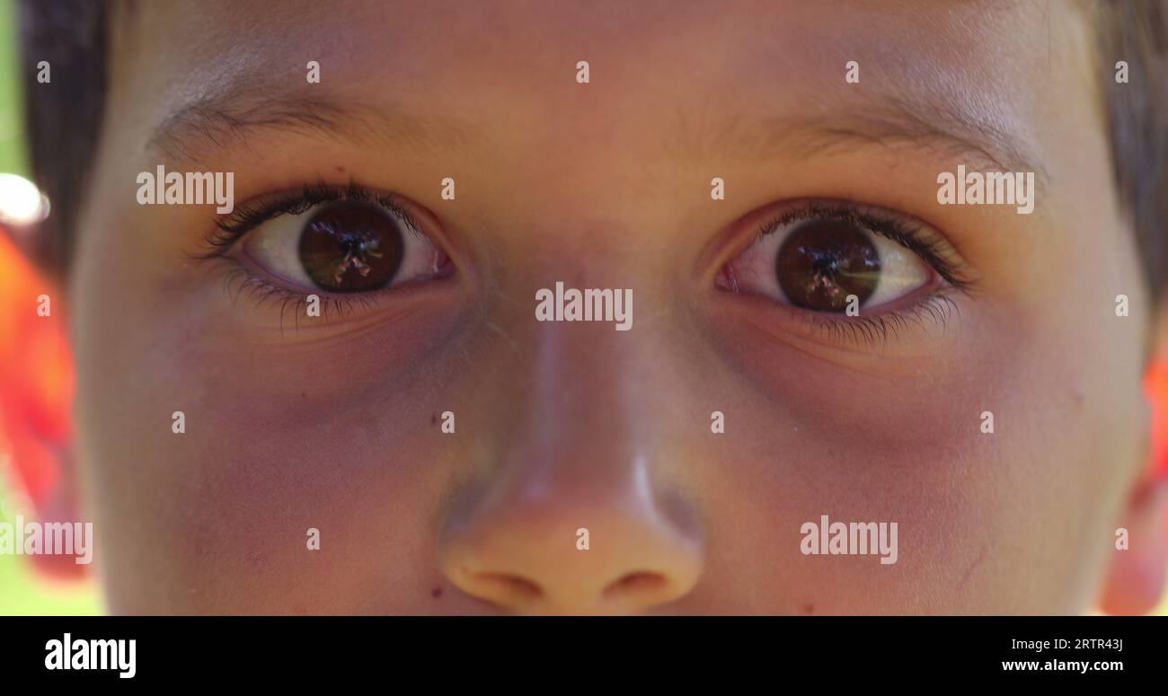 Child eyes looking sideways right and left feeling anxious. Worried ...