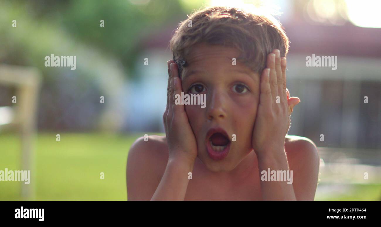 Child boy SHOCK reaction with despair. Emotional kid reacting with ...