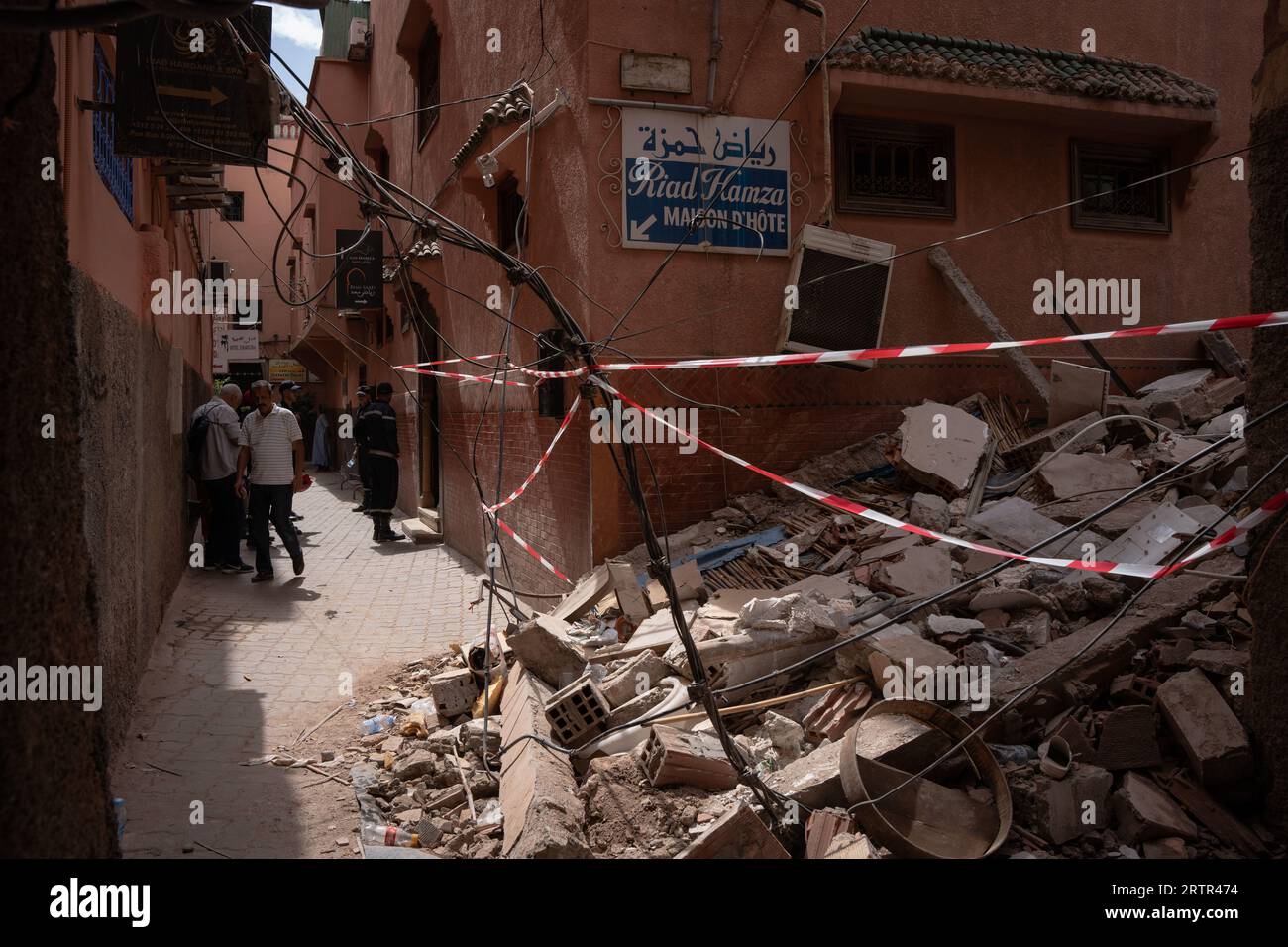 Rubbles is seen in the alley near guests houses where tourist stay at ...