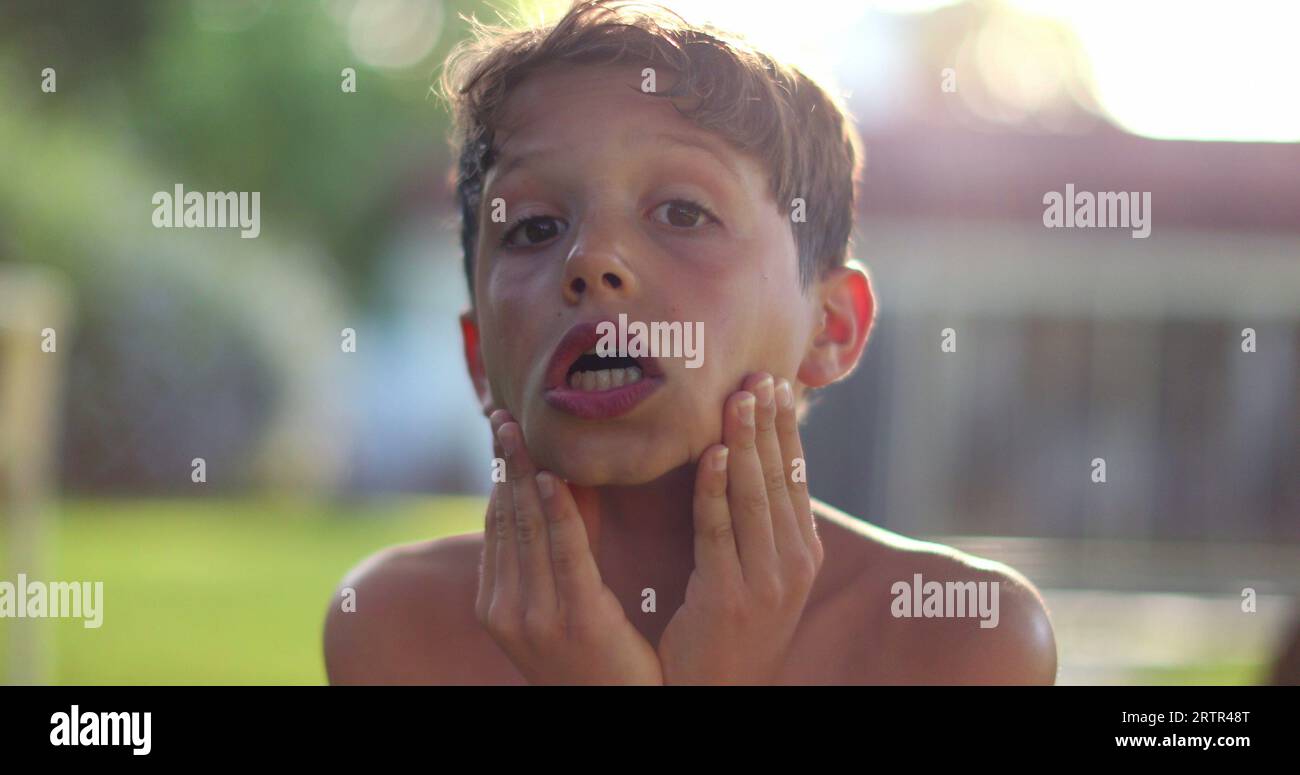 Child boy SHOCK reaction with despair. Emotional kid reacting with ...