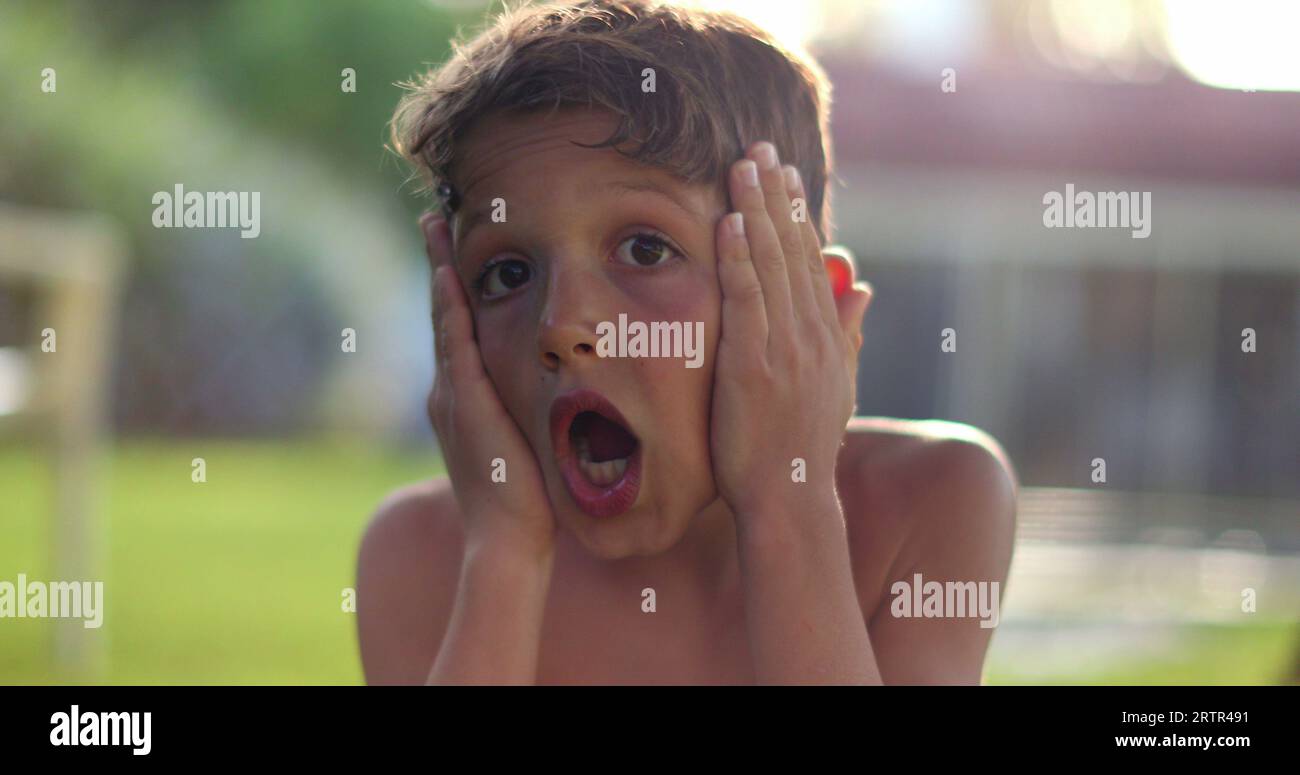Child boy SHOCK reaction with despair. Emotional kid reacting with ...