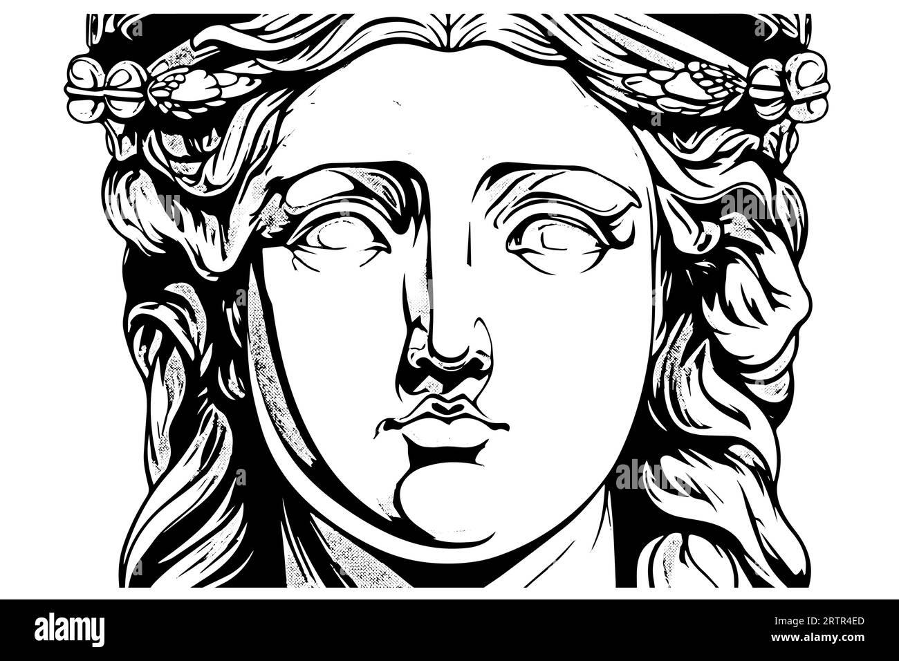 Cracked statue face of greek sculpture hand drawn engraving style ...