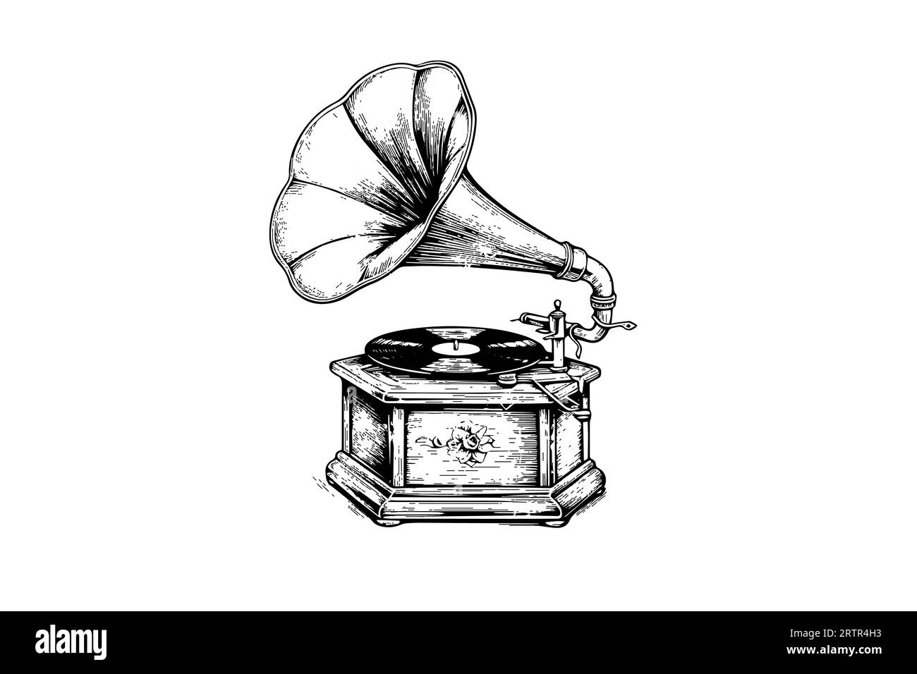 Retro phonograph gramophone vintage engraved vector illustration ...
