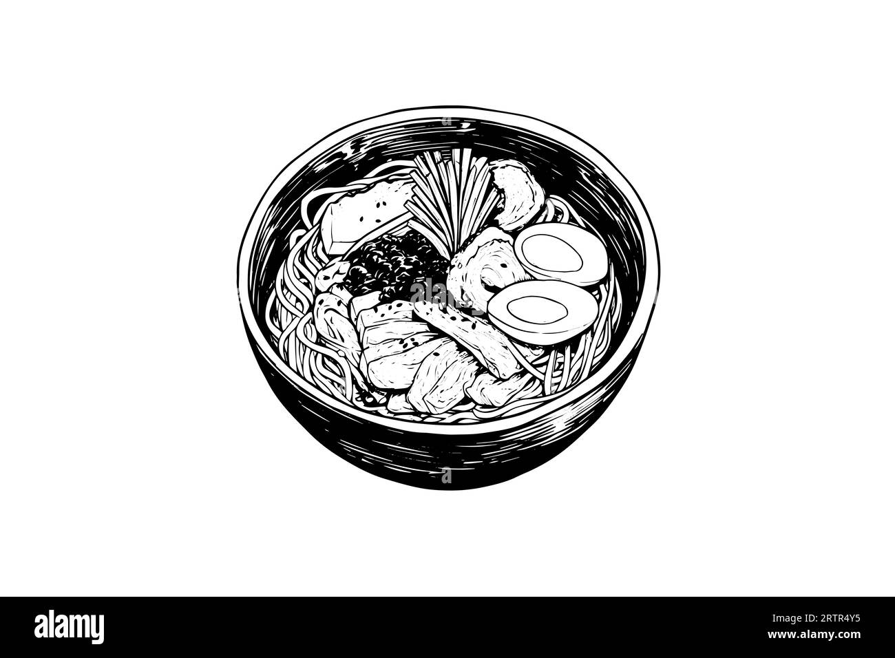 Ramen Noodle Japanese Food Vector Engraving style Illustration. Ink ...