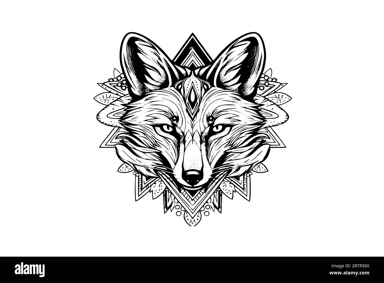 Fox logotype mascot hand drawn ink sketch. Vector illustration in ...