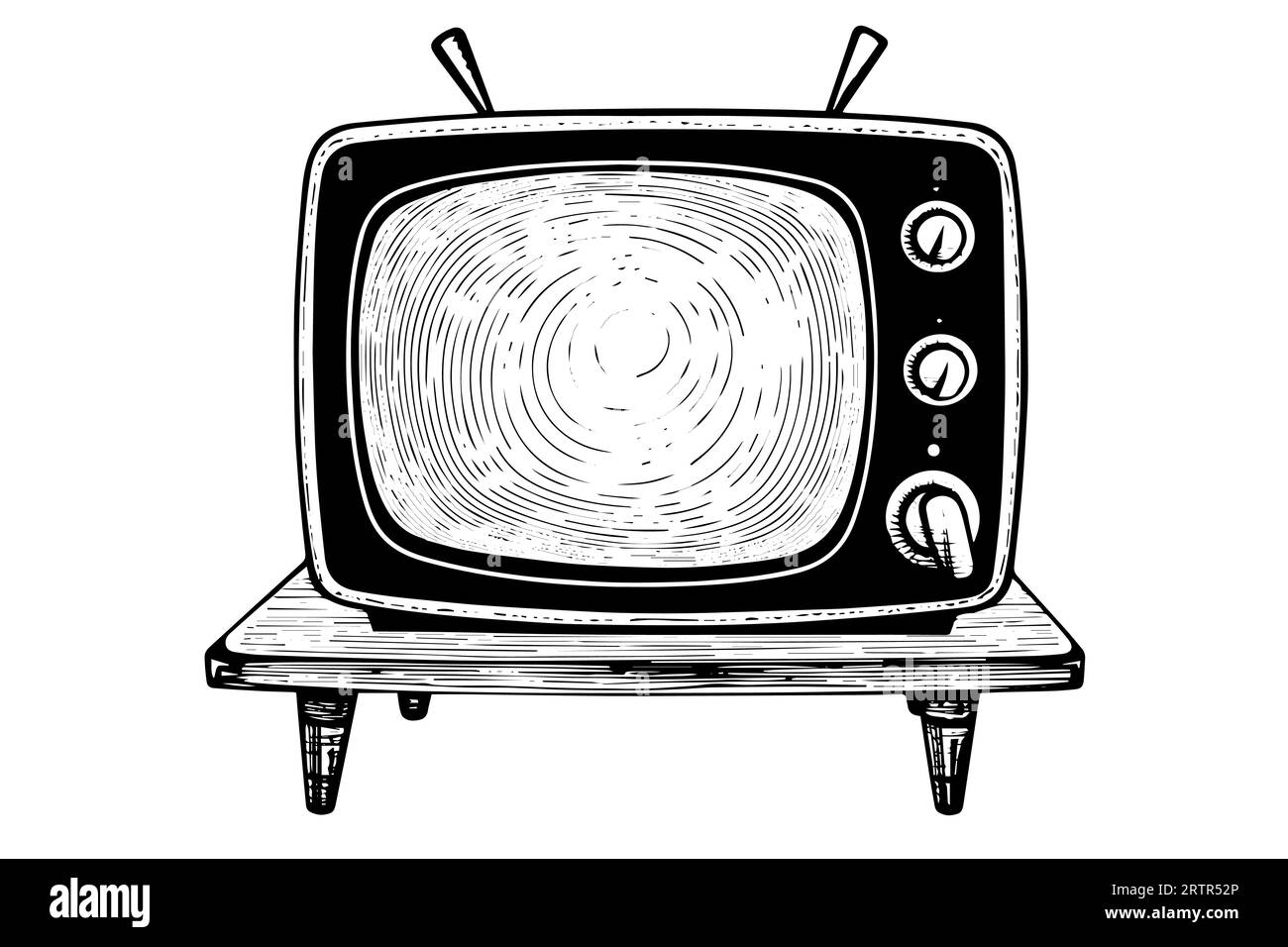Retro television vector illustration. Engraving style ink sketch Stock ...