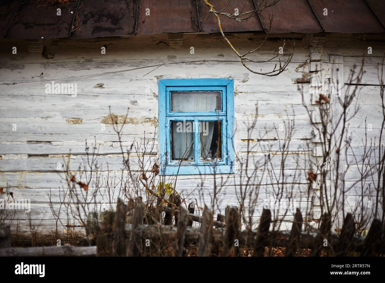 Wooden window of an old house. House in Polissia Stock Photo - Alamy
