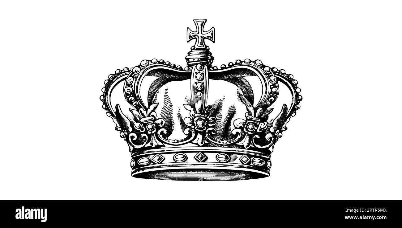 Vector hand drawn crown. Vintage engraved sketch illustration Stock ...
