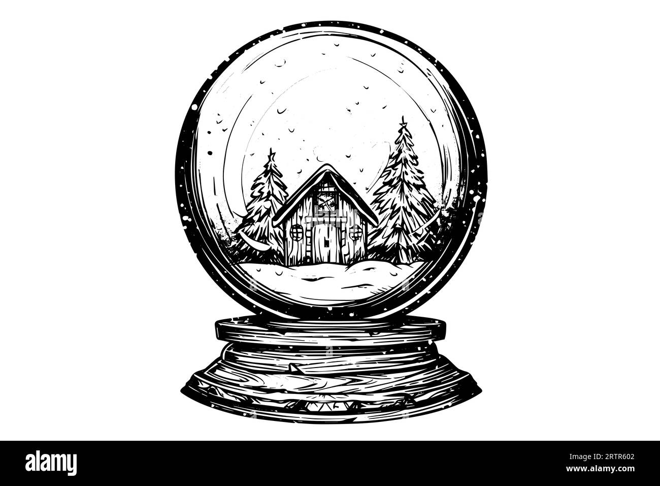 Merry Christmas gift snow globe Snowflake tree and house inside. Vector ...