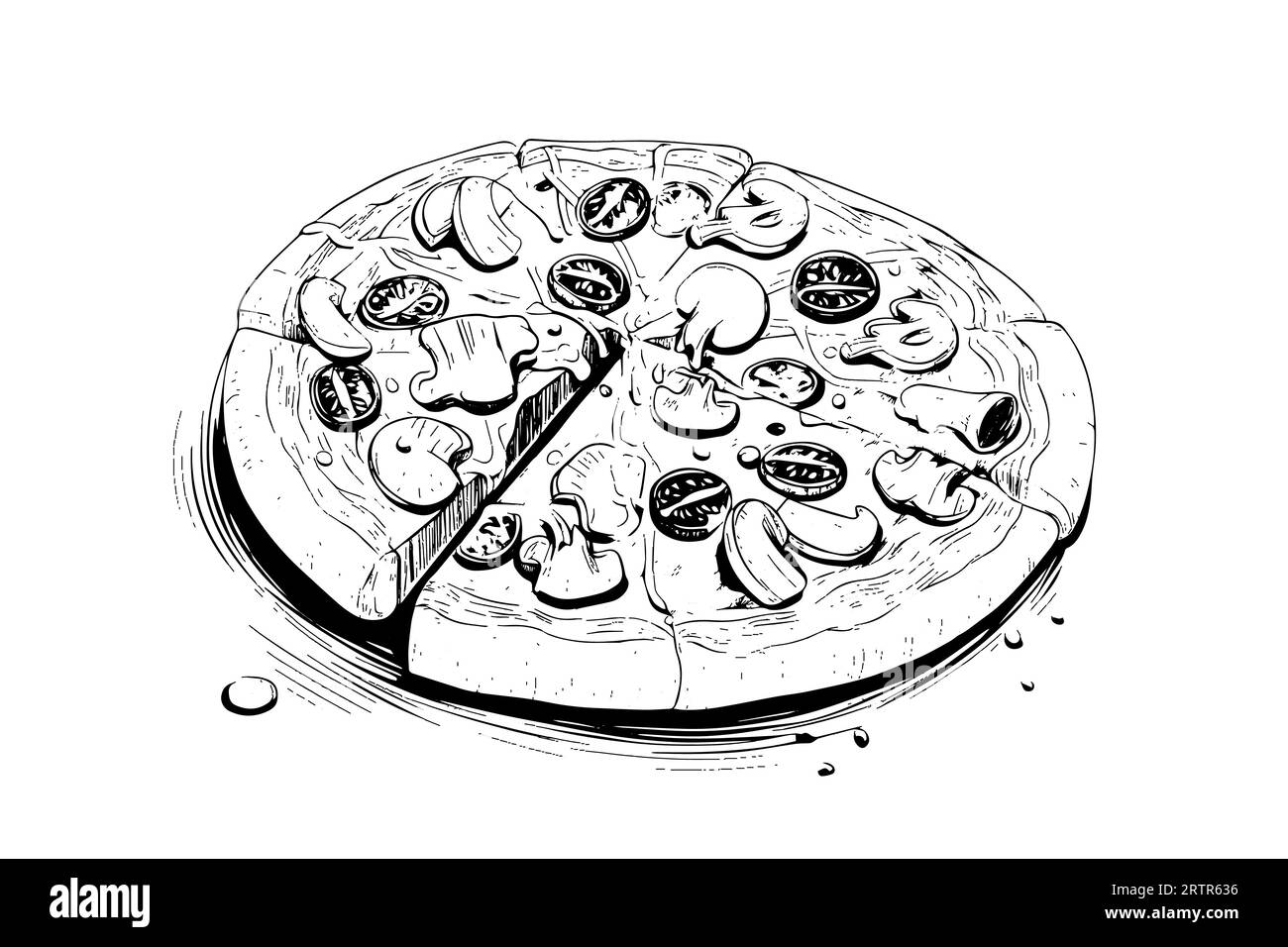 Sliced pizza sketch hand drawn engraving style Vector illustration ...