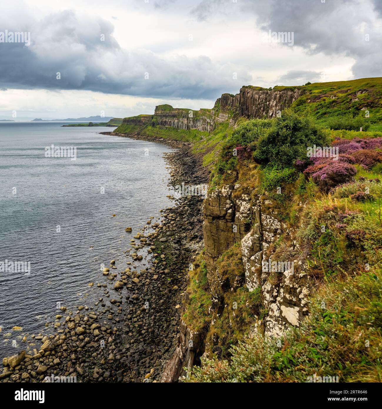 Impressive vertical-walled cliffs on the Scottish island of Skye, UK ...