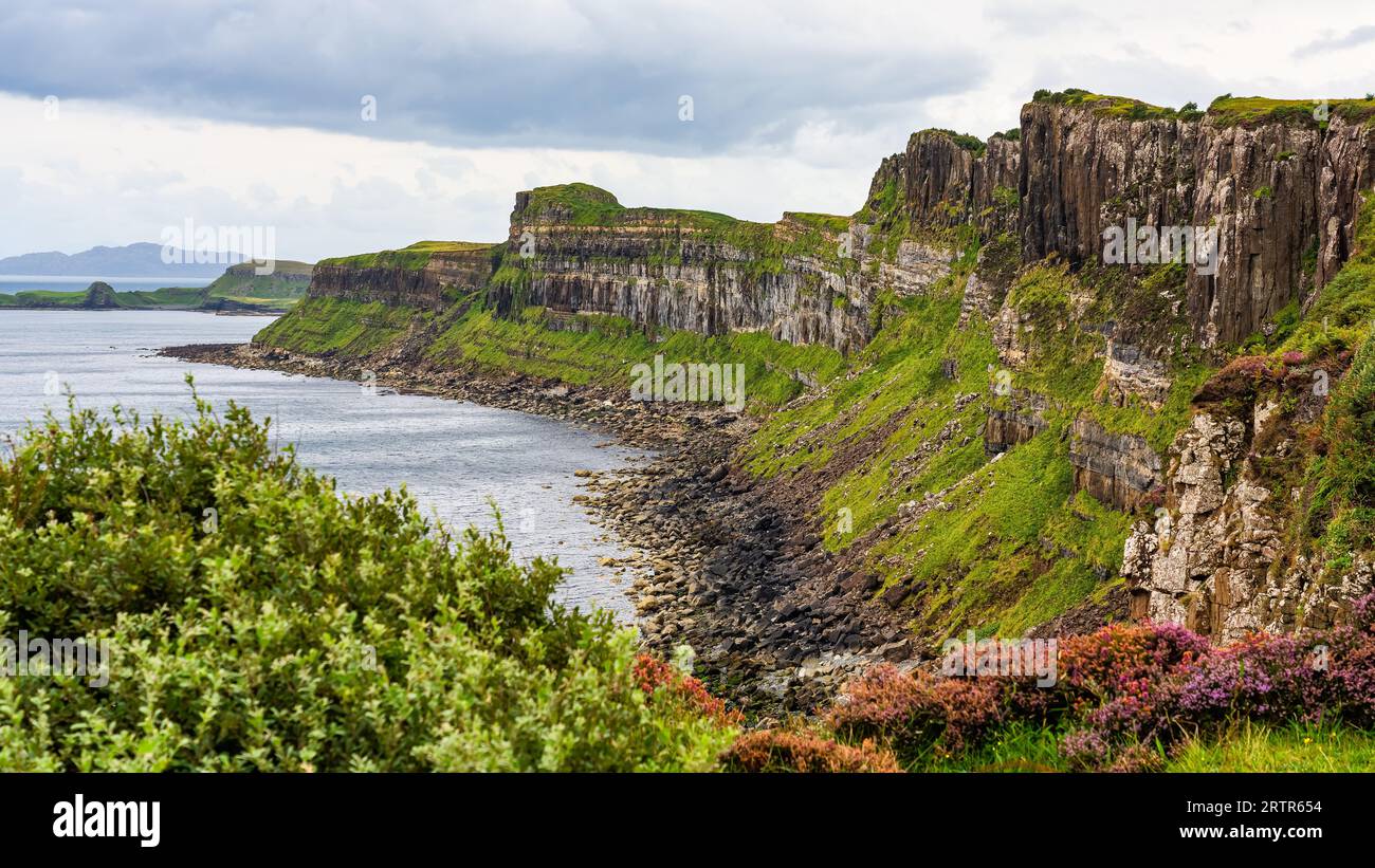 Impressive vertical-walled cliffs on the Scottish island of Skye, UK ...