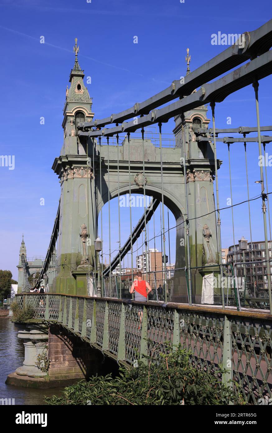 Hammersmith Bridge, built in 1887, one of the world's oldest suspension ...
