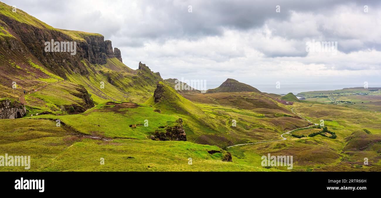 Panoramic view of the spectacular and strange landscape of the Quiraing ...