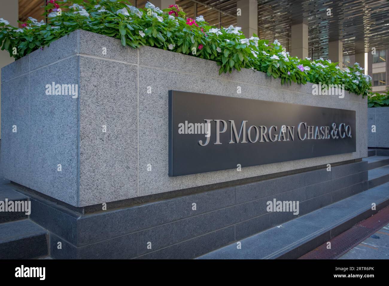 USA. 14th Sep, 2023. Marquee at the main entrance to JPMorgan Chase ...