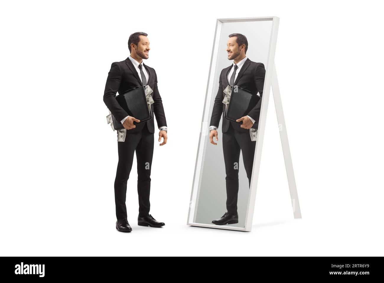 Full length shot of a businessman standing with a briefcase full of ...