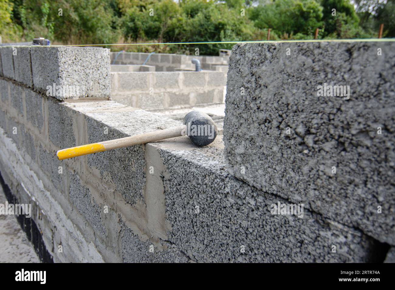 Construction of walls from expanded clay concrete blocks Stock Photo ...