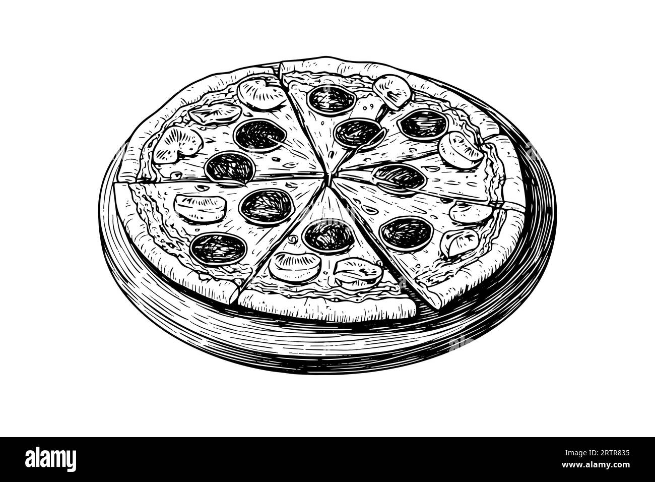 Sliced pizza sketch hand drawn engraving style Vector illustration ...