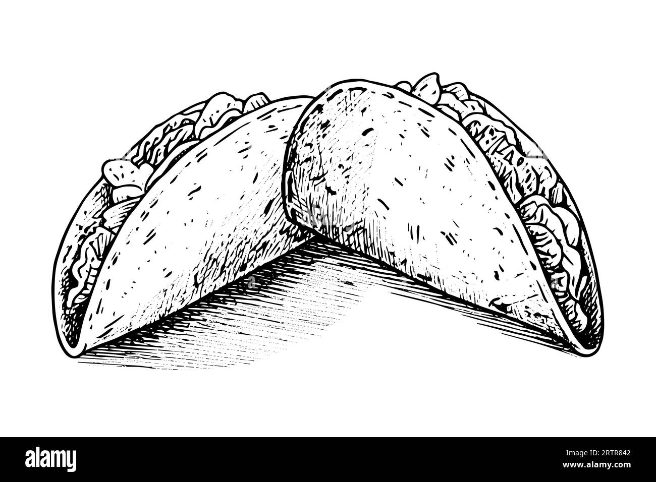 Hand drawn ink sketch of taco. Traditional mexican fast food ...
