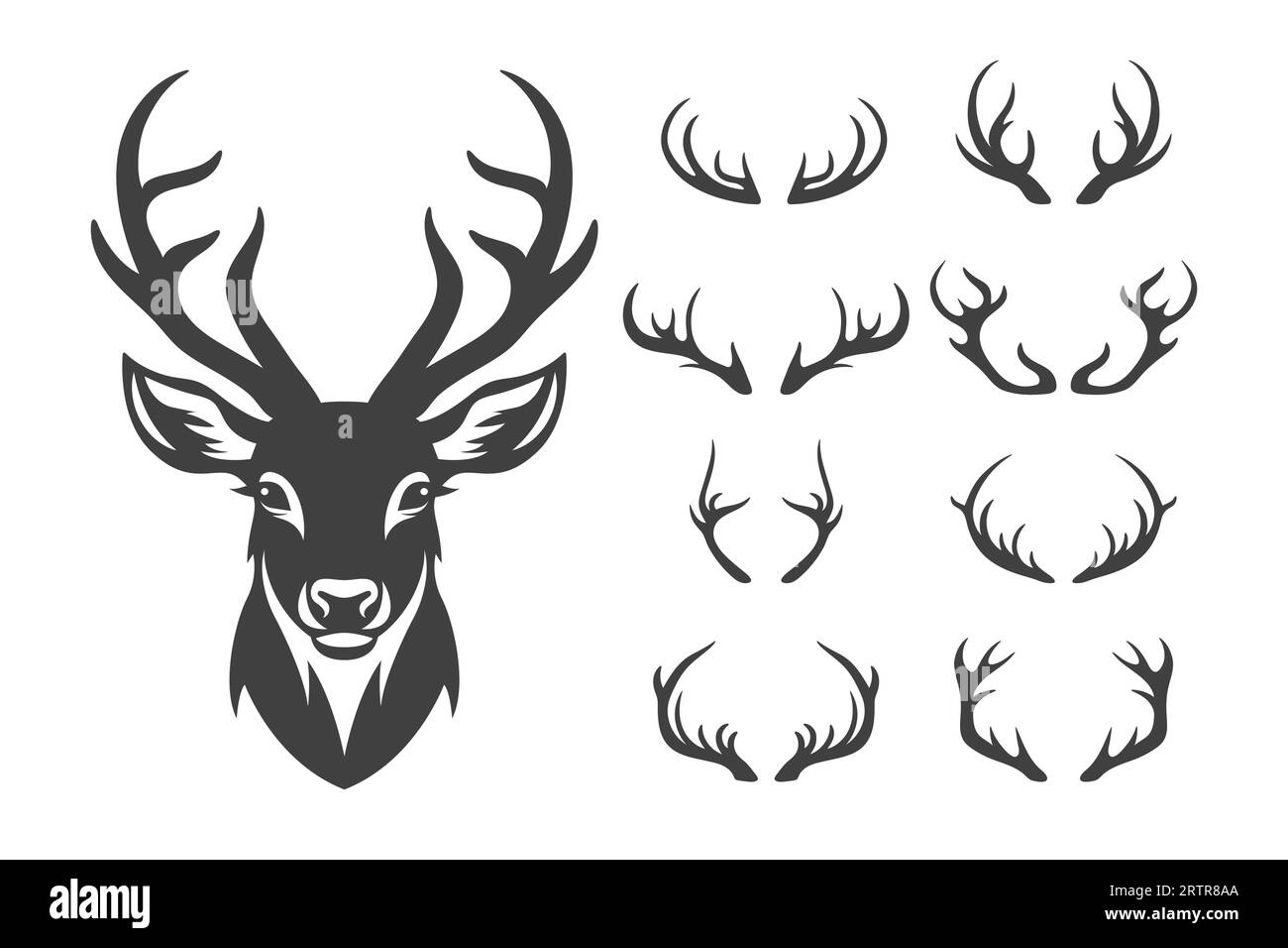 Vector Christmas Reindeer Horns, Antlers. Deer Horn Silhouettes. Hand ...