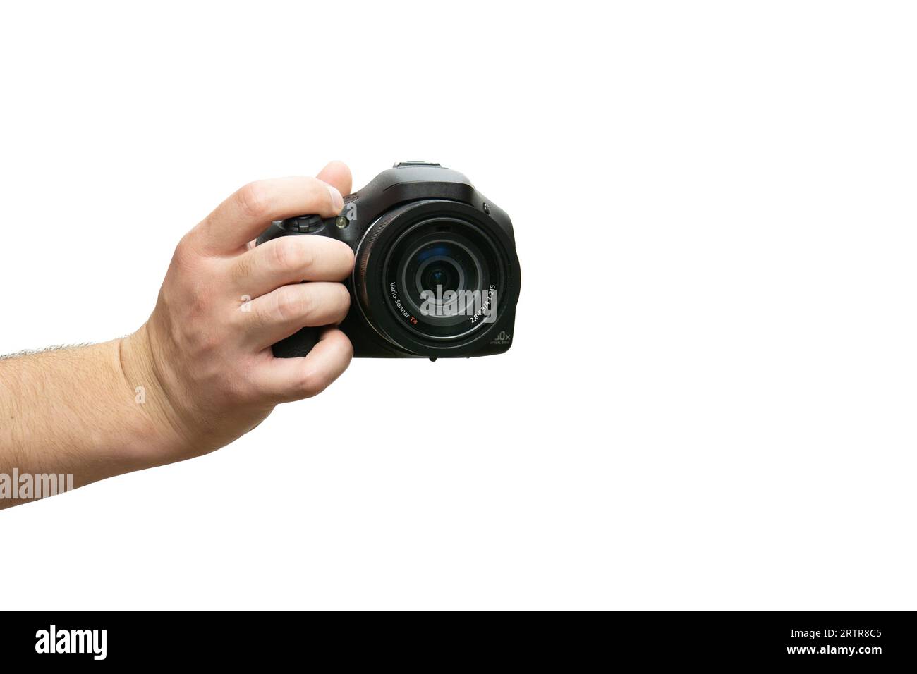 hand holding modern digital camera isolated on white background Stock ...