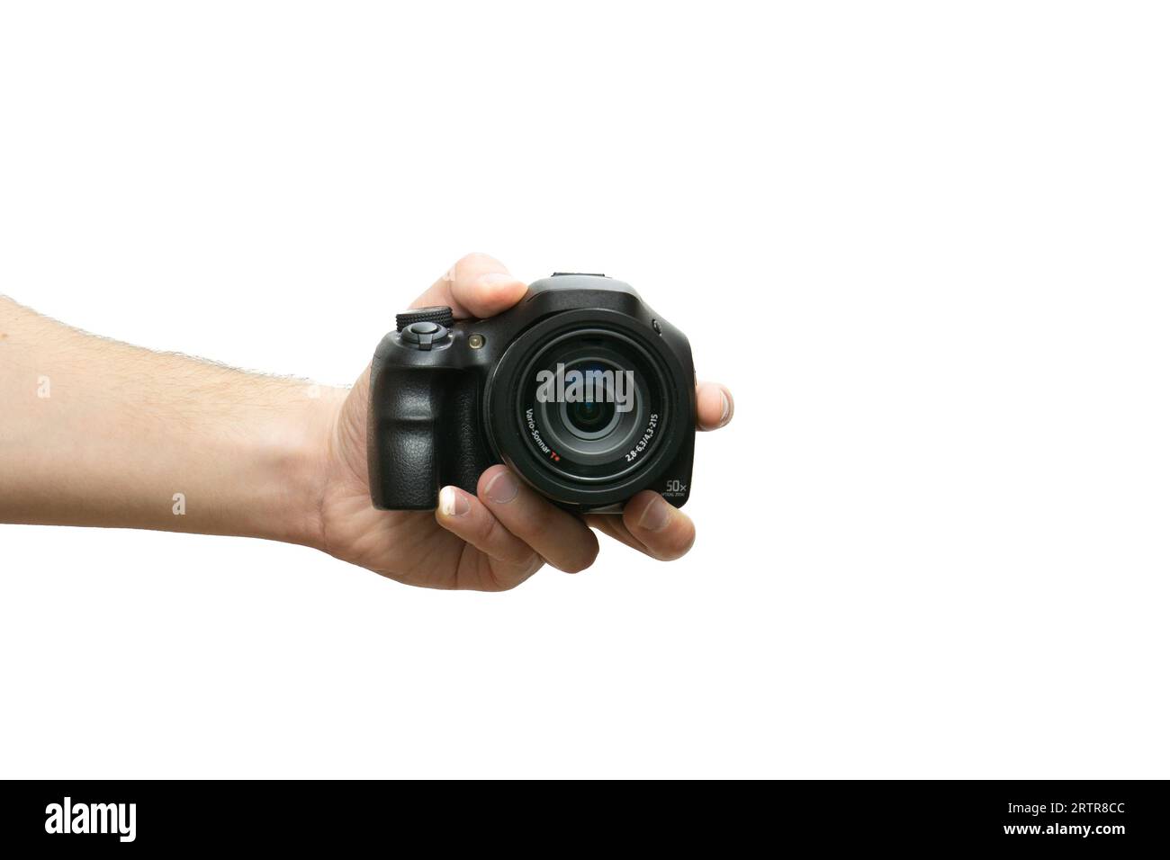 hand holding modern digital camera isolated on white background Stock ...