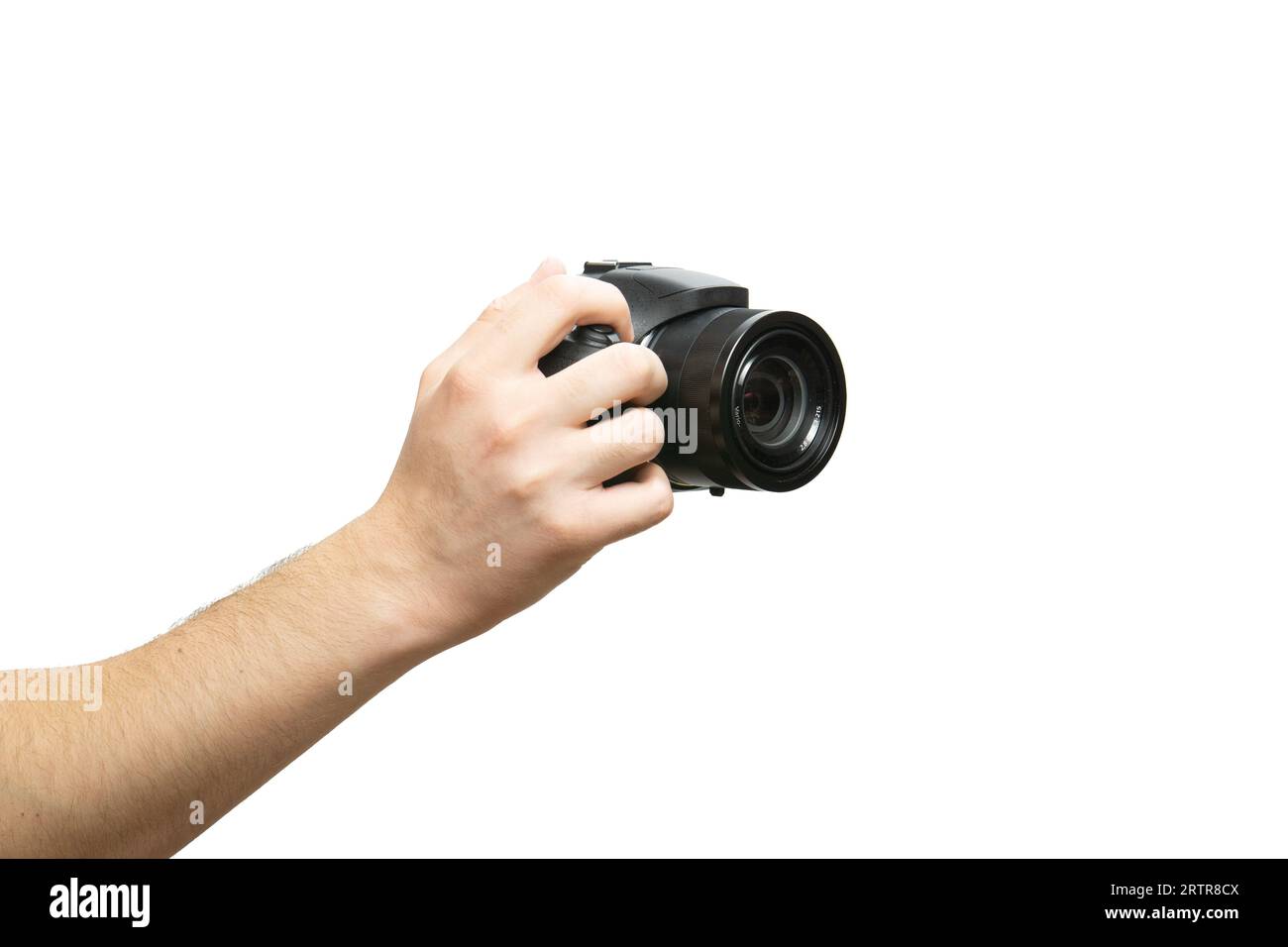 hand holding modern digital camera isolated on white background Stock ...