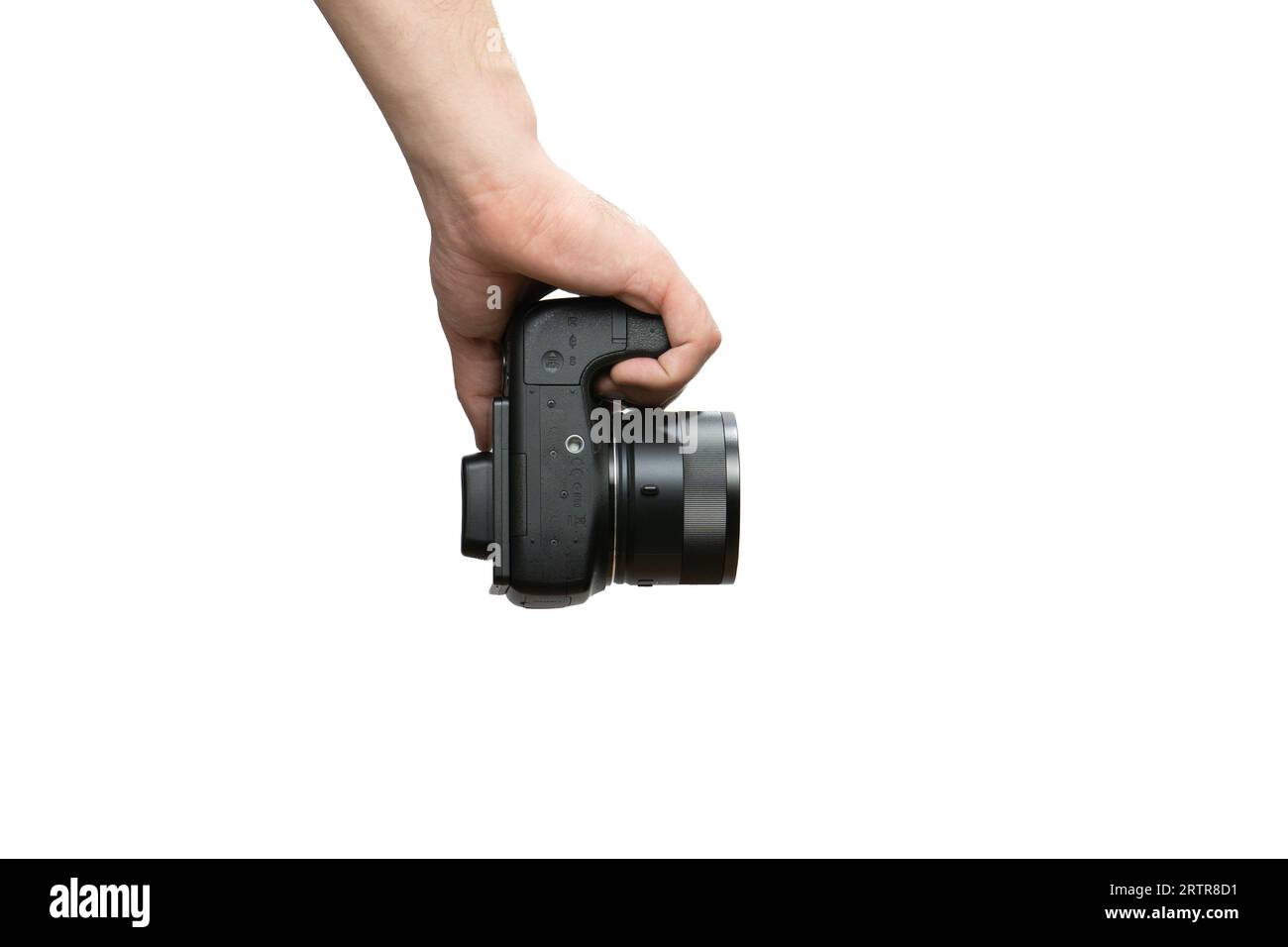 hand holding modern digital camera isolated on white background Stock ...