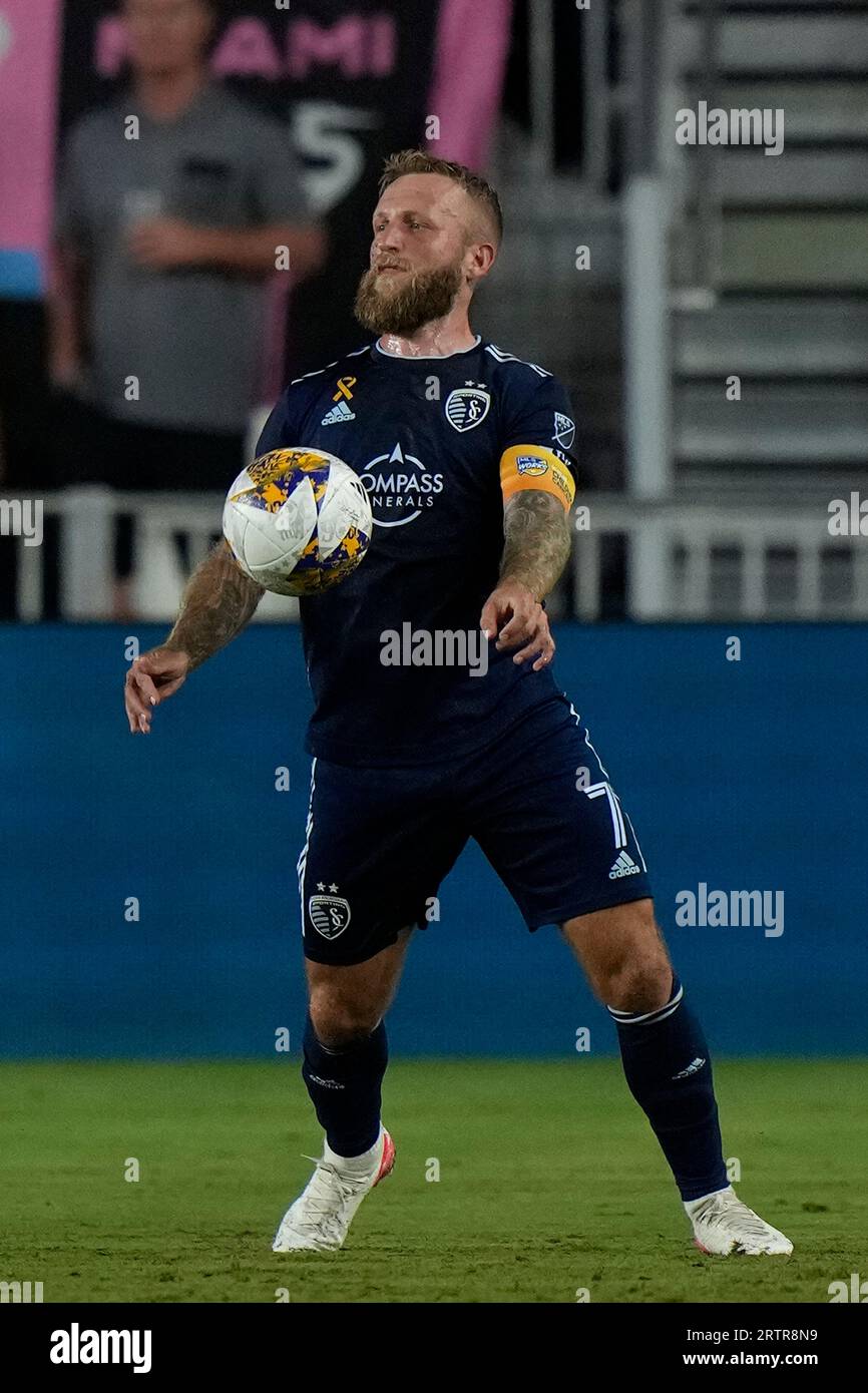Sporting Kansas City forward Johnny Russell controls the ball during ...