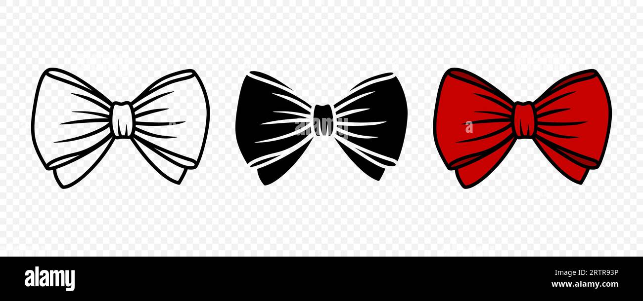 Vector Cartoon Bow Tie or Gift Bow, Cut Out and with Outline Icon Set ...