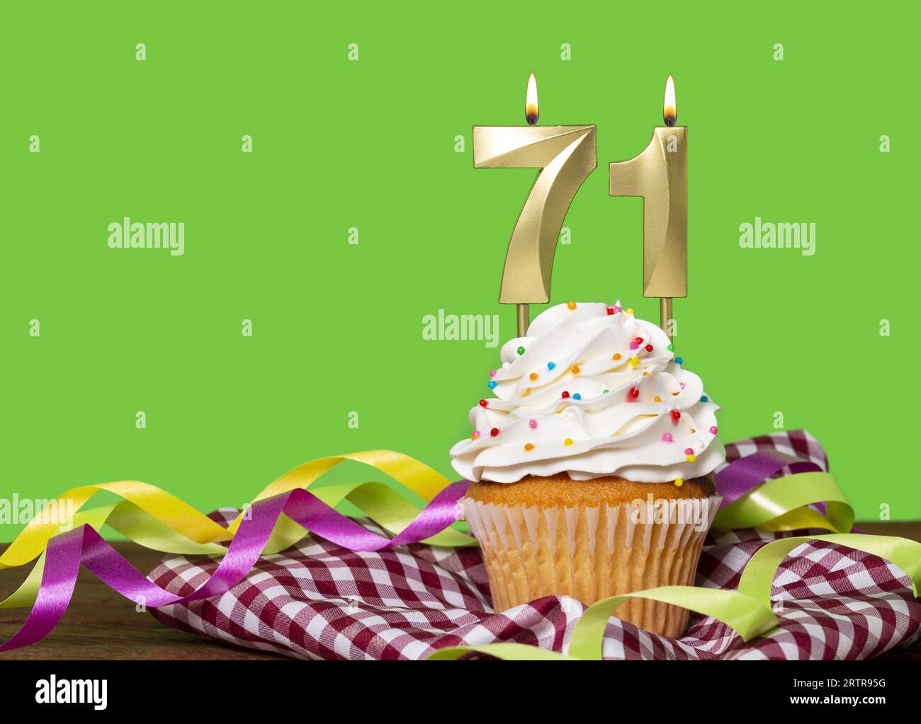 Birthday Cake With Candle Number 71 - On Green Background Stock Photo ...