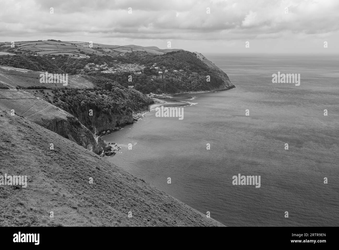 View from Countisbury Hill of Lynton and Lynmouth in Devon Stock Photo ...