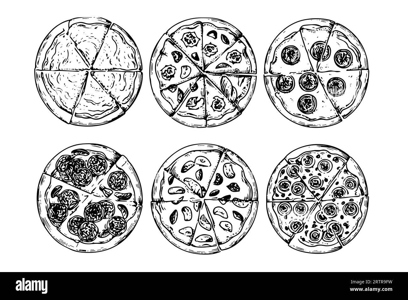 Set of italian pizza sketch hand drawn engraving style Vector illustration pack Stock Vector ...