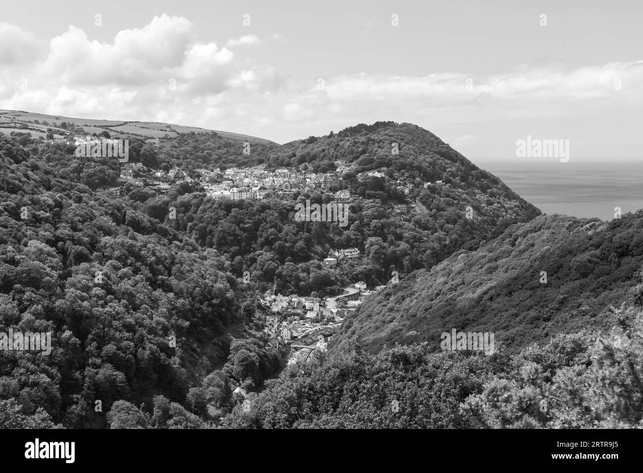 View from Beacon Tor on Countisbury Hill of Lynton and Lynmouth in ...