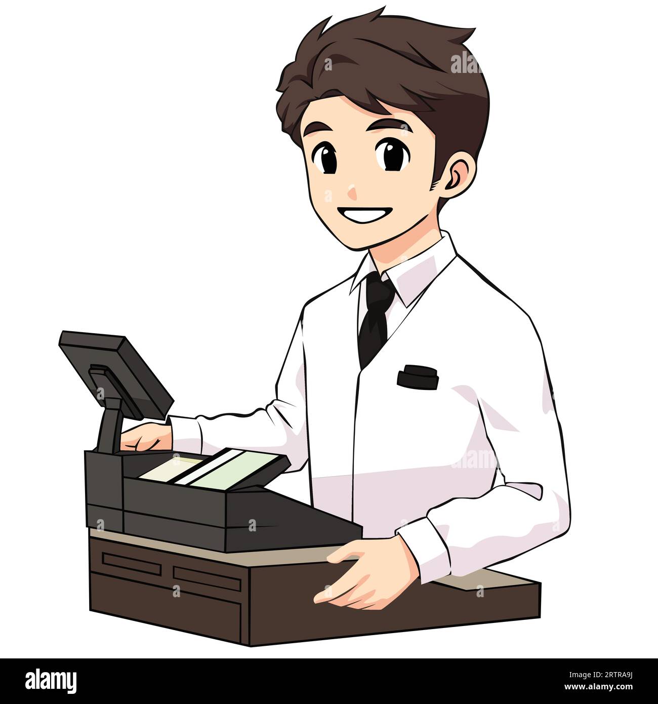 Illustration of a smiling man operating a cashier Stock Vector Image ...