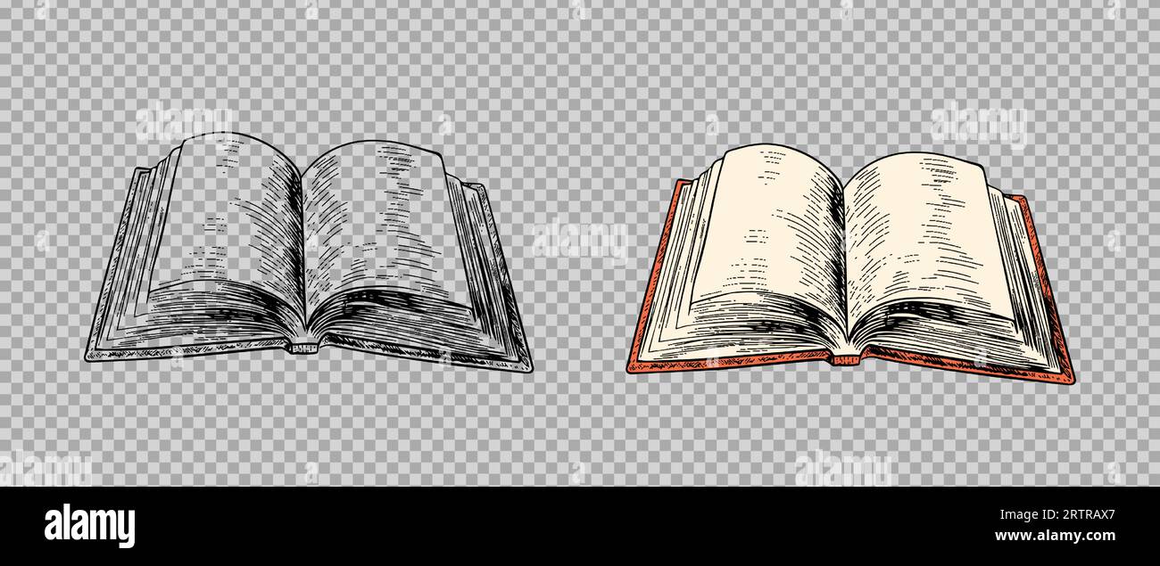 Open book sketch transparent engraving vector illustration. Scratch ...
