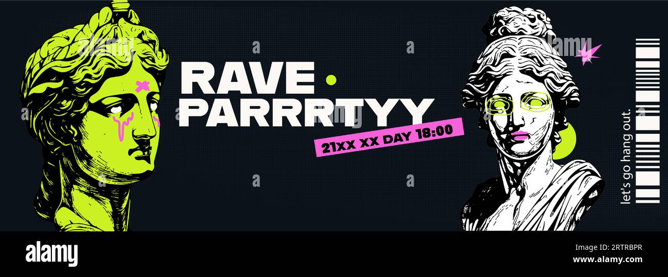 Greece modern face with contemporary rave acid party banner. Template ...