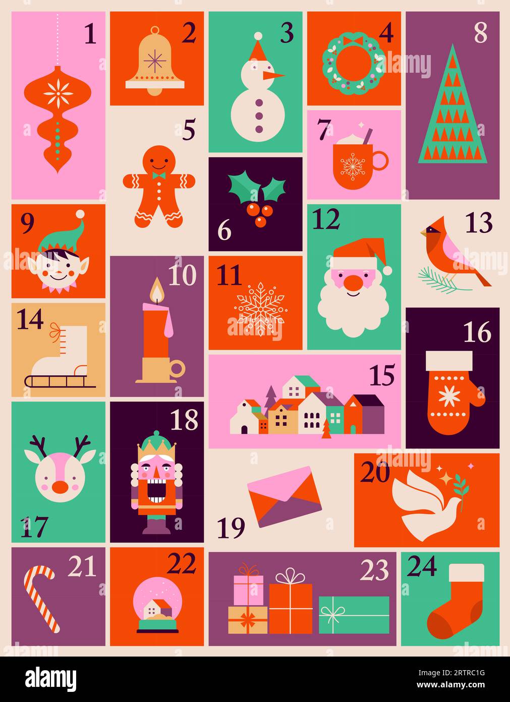 Advent Calendar, Merry Christmas poster, printable template with Xmas ...