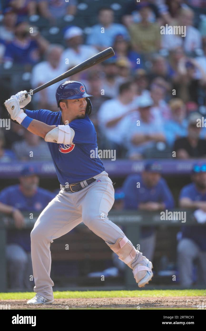 Chicago Cubs right fielder Seiya Suzuki (27) in the ninth inning of a ...