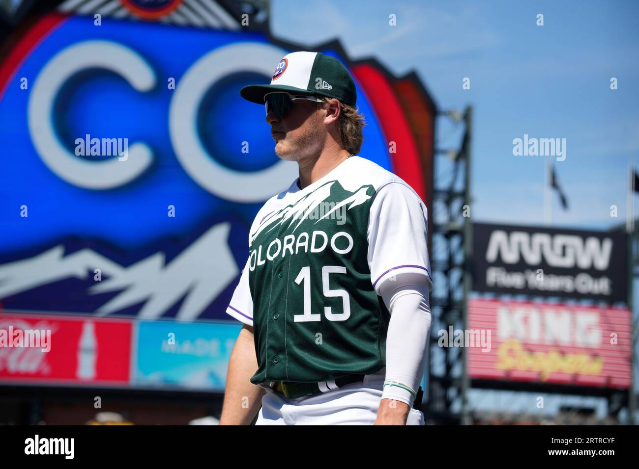 Colorado Rockies first baseman Hunter Goodman (15) in the first inning ...