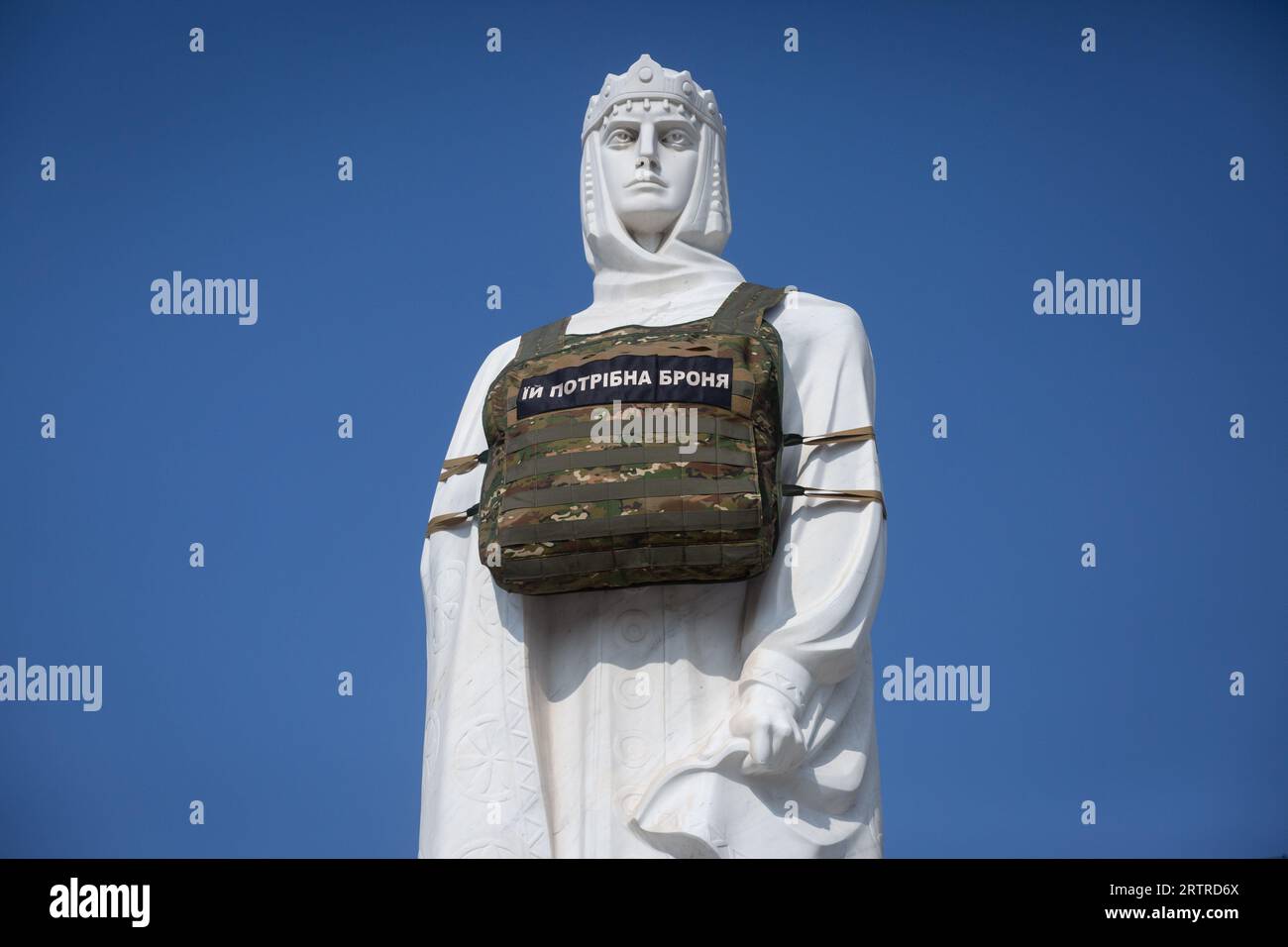 Kyiv, Ukraine. 14th Sep, 2023. A statue of Princess Olga seen with a ...