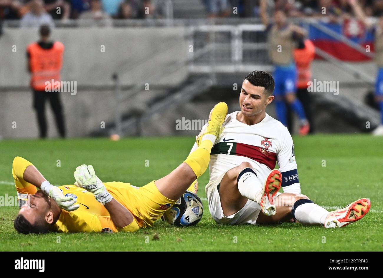 BRATISLAVA, SLOVAKIA - SEPTEMBER 8: Cristiano Ronaldo of Portugal faul ...