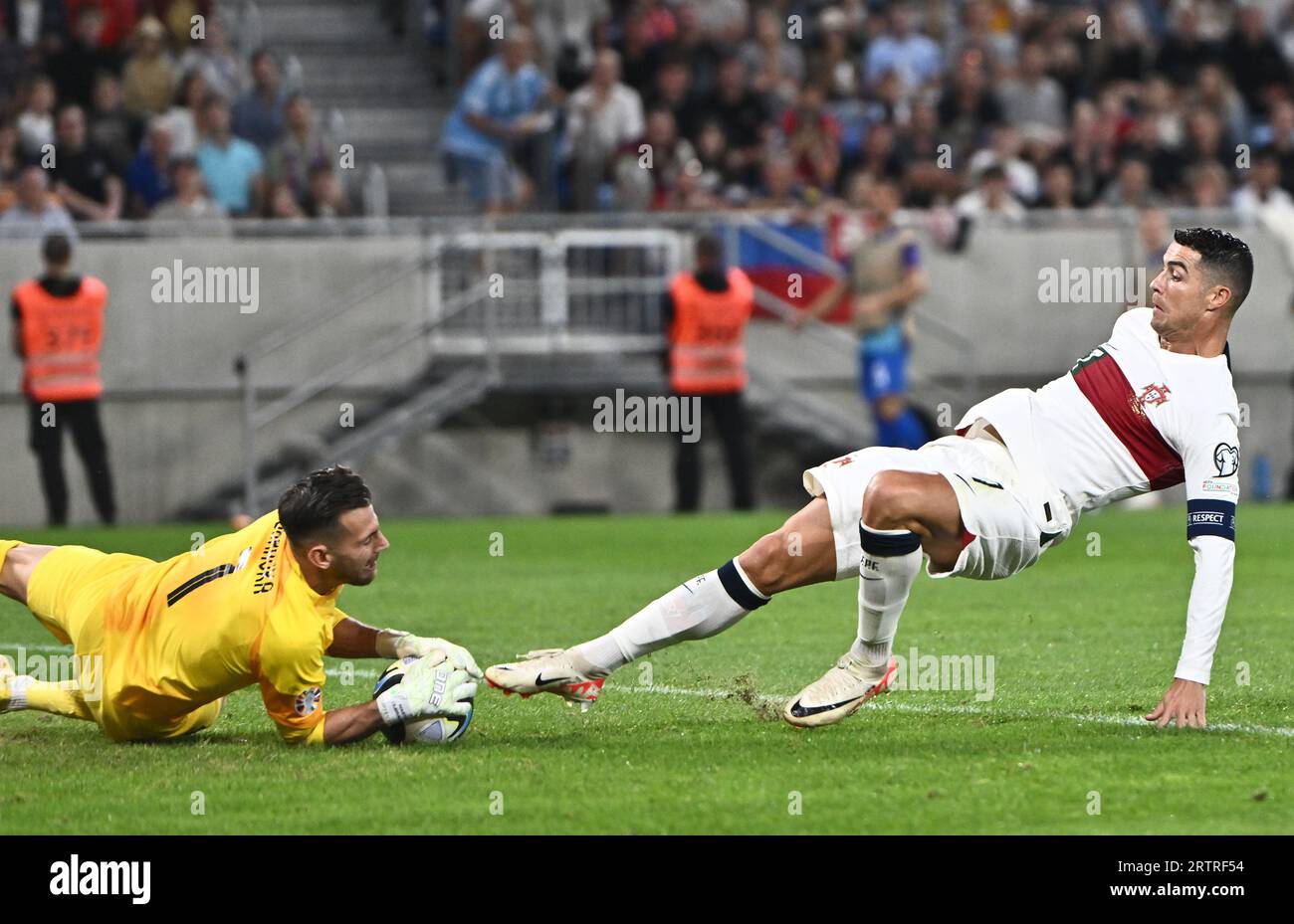 BRATISLAVA, SLOVAKIA - SEPTEMBER 8: Cristiano Ronaldo of Portugal faul ...