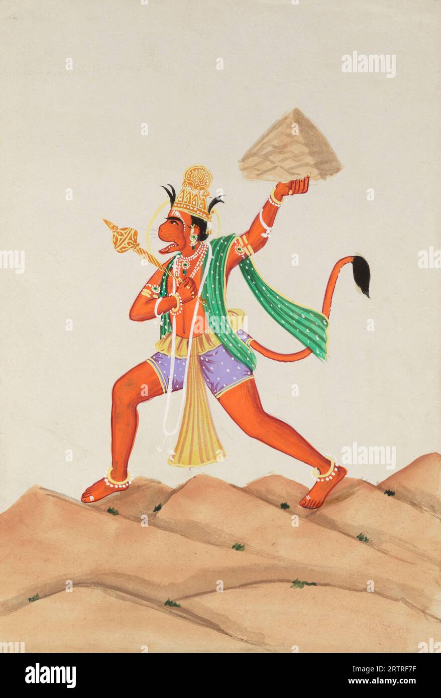 Hanuman the monkey god holds a mace in his right hand and a Himalayan ...