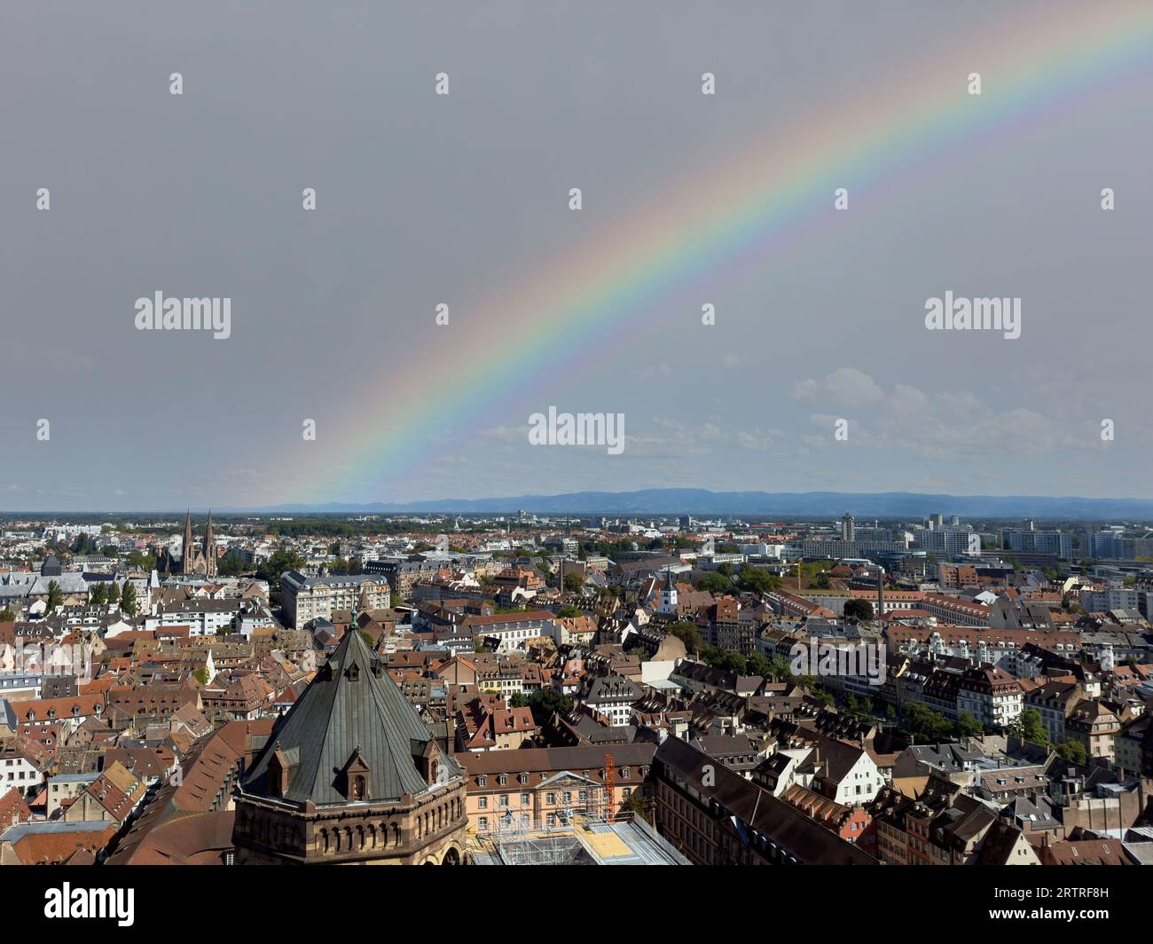 Aerial view of Strasbourg, France, showcasing the rainbow, city skyline ...