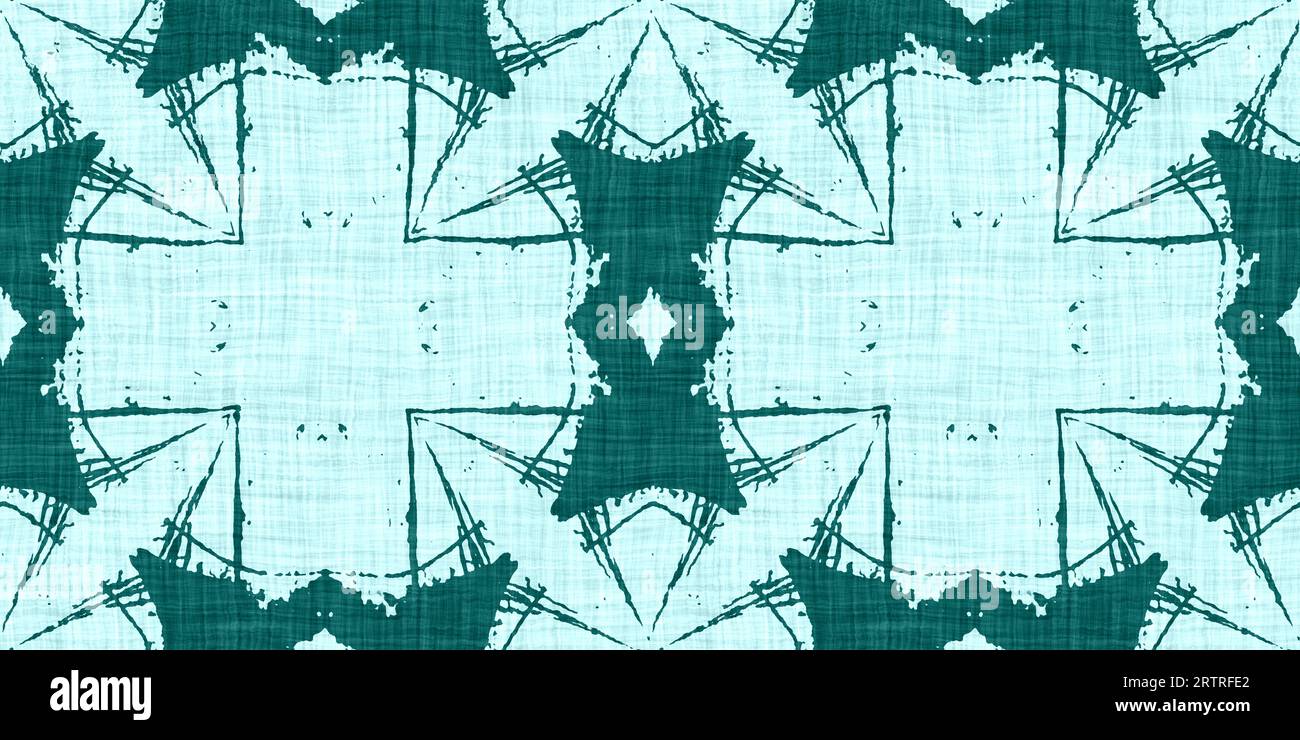 Teal green white vibrant watercolor batik azulejos tile border banner ...