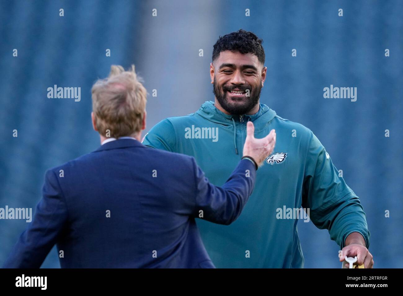 Philadelphia Eagles offensive tackle Jordan Mailata, right, greats NFL ...