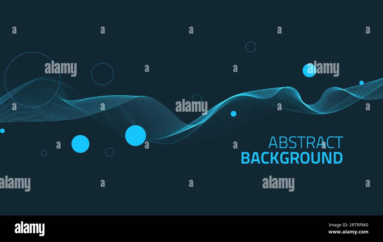 Abstract background with faded line waves and spheres. Warped waveform ...