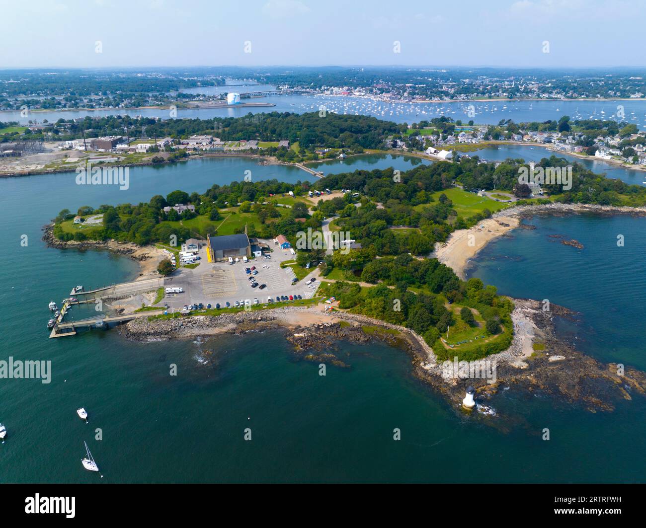 Winter Island Lighthouse and Waikiki Beach aerial view on Winter Island ...